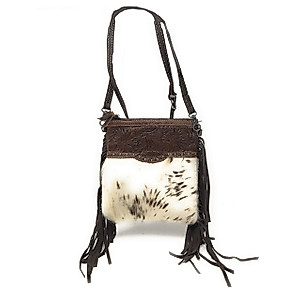 Texas West Western Genuine Leather Cowhide Fur Fringe Women's Medium Size Crossbody Bag in 3 Colors (Coffee)