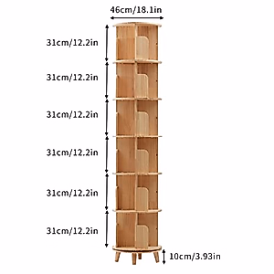 GNJINX Rotating Bookshelf, 6 Tier Solid Wood 360 Display Floor Standing Bookcase Storage Rack, Free Standing Wood Bookcases for Kids&Adults Multi-Functional Bookshelf Organizer(6 Tier)