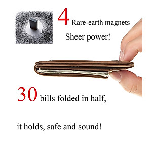 Toughergun Genuine Leather Magnetic Front Pocket Money Clip Wallet RFID Blocking(Coffee)
