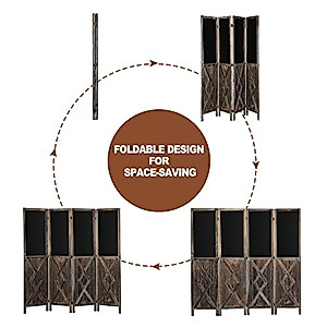 5.8Ft Tall Wood Room Divider with Chalkboard Panels, 4 Panel Rustic Folding Privacy Screens Room Divider, Partition Wall dividers for Rooms, Room Separator, Folding Screen, Rustic Barnwood, Brown