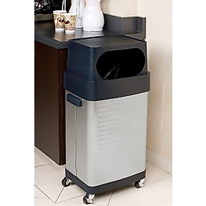 Seville Classics 17 Gallon/65 Liter Rolling Large Lidded Open Front Fingerprint Resistant 17-Gallon UltraHD Commercial Stainless Steel Trash Bin, with Wheels and Feet, Powder Grey
