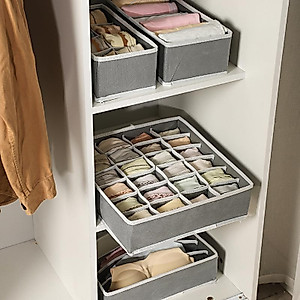 FFVLLAFE 6 Pack Sock Underwear Drawer Organizer Dividers, Foldable Fabric Dresser Closet Organizers and Storage Bins for Clothing, Baby Clothes, Bra, Panty, Scarf, Ties (Gray)