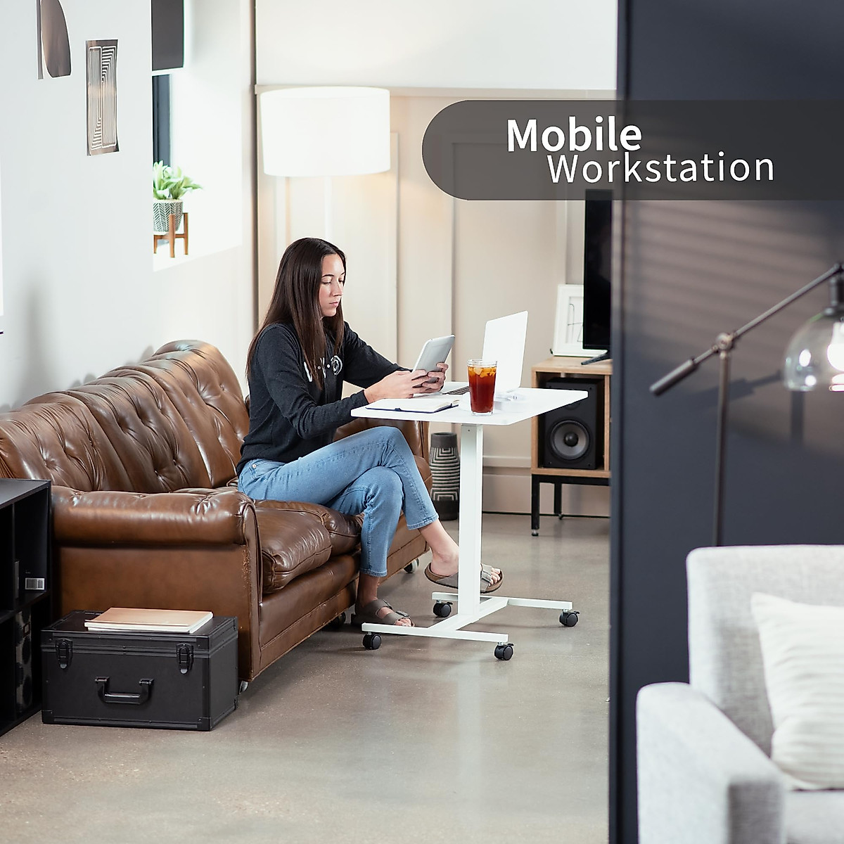 VIVO Mobile Compact 28 inch Pneumatic Lift Sit to Stand Laptop Desk, Rolling Presentation Cart, Height Adjustable Ergonomic Workstation with Locking Wheels, White, CART-V00LW