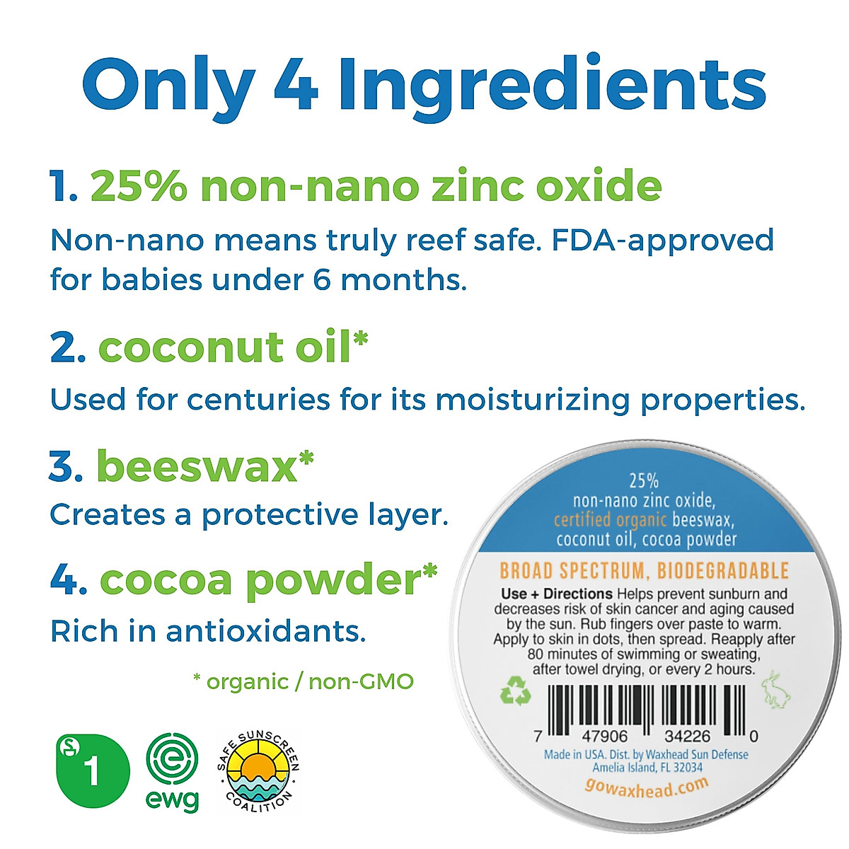 Waxhead Tinted Zinc Oxide Sunscreen Face, SPF 30 Reef Safe Non-Toxic Sunscreen Surf Zinc Sunblock, Travel Waterproof for Swimming, Lifeguard, Sports, Organic Sun Block Colored Face Scar (Tint 2oz Tin)