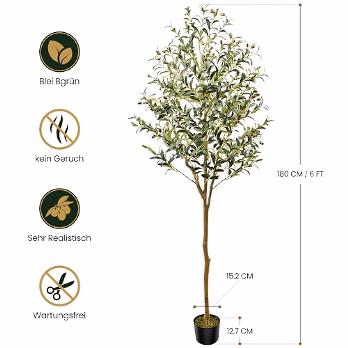Guheake Artificial Olive Tree 6FT,Tall Faux Olive Tree with with Natural Wood Trunk and Lifelike Fruits, Fake Olive Tree for Home Office Living Room Decor Indoor