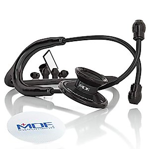 MDF Acoustica Lightweight Stethoscope for Doctors, Nurses, Students, Home Health Use, Adult, Dual Head, Black Tube, Black Chestpiece-Headset, MDF747XPBO
