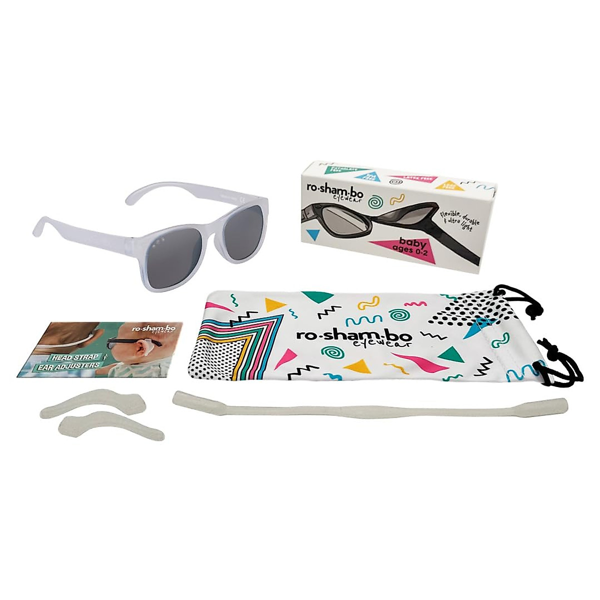 ROSHAMBO Unbreakable Baby Sunglasses with Strap BPA-free – Girls Boys 0-24 months Infants – Polarized Lens, Assembled in USA, Wonka (Color Changing Purple)