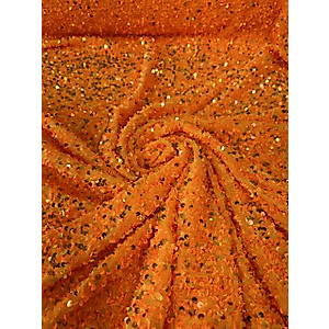 Sequin Velvet Fabric Soft Stretchy Cloth with Glittering Sequins Perfect for Dressmaking Costumes Upholstery and Christmas Decor 1 Yard of Spandex Fabric for Sewing and Crafts (Orange)