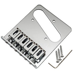 Musiclily Modern Guitar Telecaster Bridge Assembly with 6 Saddles for Fender Tele Style Electric Guitar Replacement, Chrome