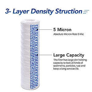 5 Micron 10" x 2.5" String Wound Sediment Water Filter Cartridge for Well filter Universal Replacement for Any 10 inch RO Unit, WP-5, Aqua-Pure AP110, CFS110, Culligan P5, WFPFC4002, WP-5, CW-MF,4PACK