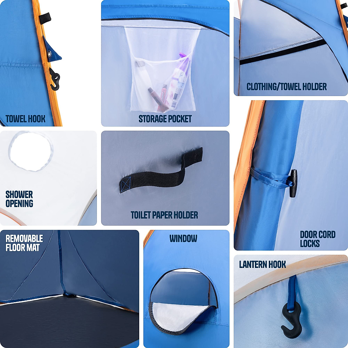 Alpcour Portable Pop Up Tent – Privacy Tent for Portable Toilet, Shower and Changing Room for Camping and Outdoors – Spacious, Extra Tall and Waterproof with Utility Accessories - Sturdy and Easy Fold