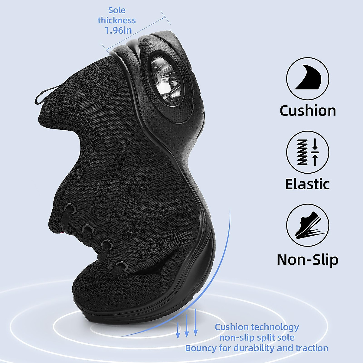 Dance Shoes for Women Jazz Shoes Women Dance Sneakers Breathable Air Cushion Split Sole Athletic Walking Dance Shoes A Black,8.5