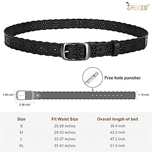 JASGOOD Women Hollow Flower Leather Belt for Jeans Pants Soft Leather Belt with Solid Pin Buckle(Coffee, Fit Waist Size 29-33 Inches)