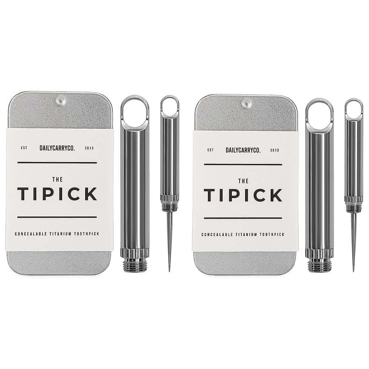 The TiPick - World's Smallest Titanium Toothpick | EDC Keychain Tool Camping Toothpick | Outdoor Concealable Micro Toothpick with Protective Case Holder (2 PACK)