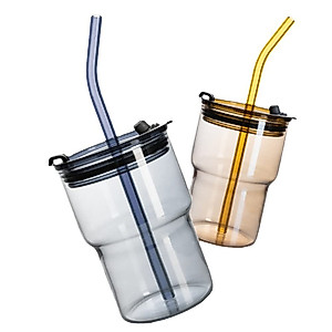 Ochine Glass Coffee Mugs Tea Cups Set Drinking Glasses Cup Cappuccino Glass Mugs Beer Glasses 12oz Clear Iced Coffee Cup Espresso Mug Cups Large Insulated Glasses Coffee Mug with Straw and Lid