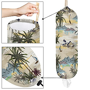 Beach Palm Tree Plastic Bag Holders for Grocery Bags Wall Mount Plastic Bag Organizer Shopping Bags Carrie Home Kitchen Wall Cabinet Decor