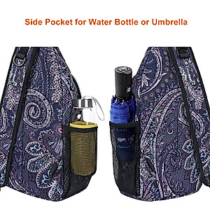 MOSISO Sling Backpack,Travel Hiking Daypack Pattern Rope Crossbody Shoulder Bag, Navy Blue Base Totem Texture