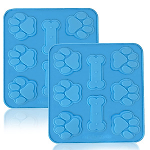 Paw Mold and Dog Bone Mold Silicone Baking Molds 2pcs Biscuits Mold Muffin Mold, Hard Candy Mold, Chocolate Cookies Molds for Pets and Kids, blue.