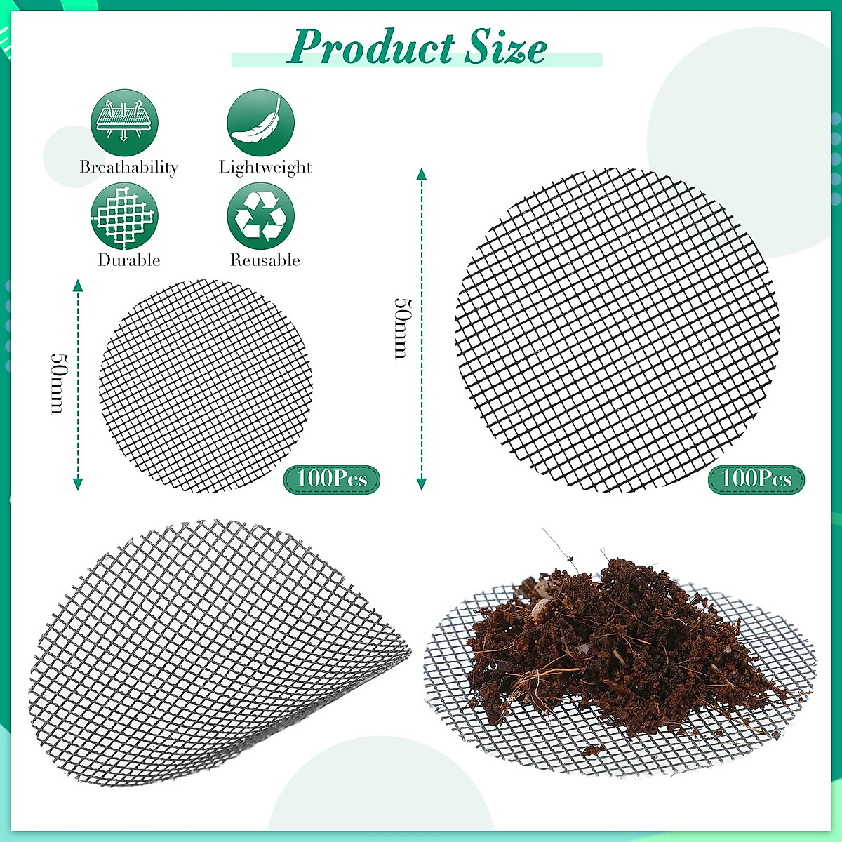 200 Pieces Round Mesh for Plant Pot Gardening Pad Plant Pot Hole Mesh Pad Bonsai Mesh Flower Pot Drainage Mesh Drainage Hole Screens Bonsai Pot Bottom Mat Mesh for Garden Prevent Soil Loss Anti