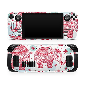 DesignSkinz - Compatible with Steam Deck - PC Skin Decal Protective Scratch Resistant Vinyl Wrap Gaming Cover - Sacred Red Elephant and Polkadots