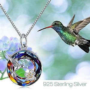 JUSTKIDSTOY Hummingbird Necklace Jewelry for Women 925 Sterling Silver Bird Pendant Necklace with Crystal Christmas Stocking Stuffer Gifts for Girls
