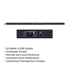 CyberPower PDU41102 Switched PDU, 100-120V, 30A (Derated to 24A), 24 Outlets, 0U Rackmount