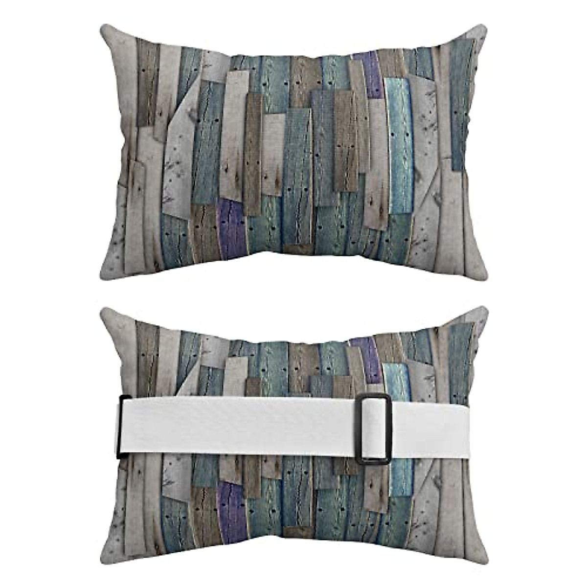 Recliner Head Pillow Ledge Loungers Chair Pillows with Insert Wood Panels Background Country House Lumbar Pillow with Adjustable Strap Outside Patio Decorative Garden Cushion for Bench Couch, 2 PCS