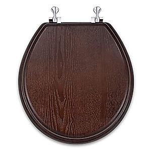 Round Wood Toilet Seat, American Standard Wooden Toilet Seat Round with Metal Hinges and 304 Stainless Steel Bolt， Easy to install