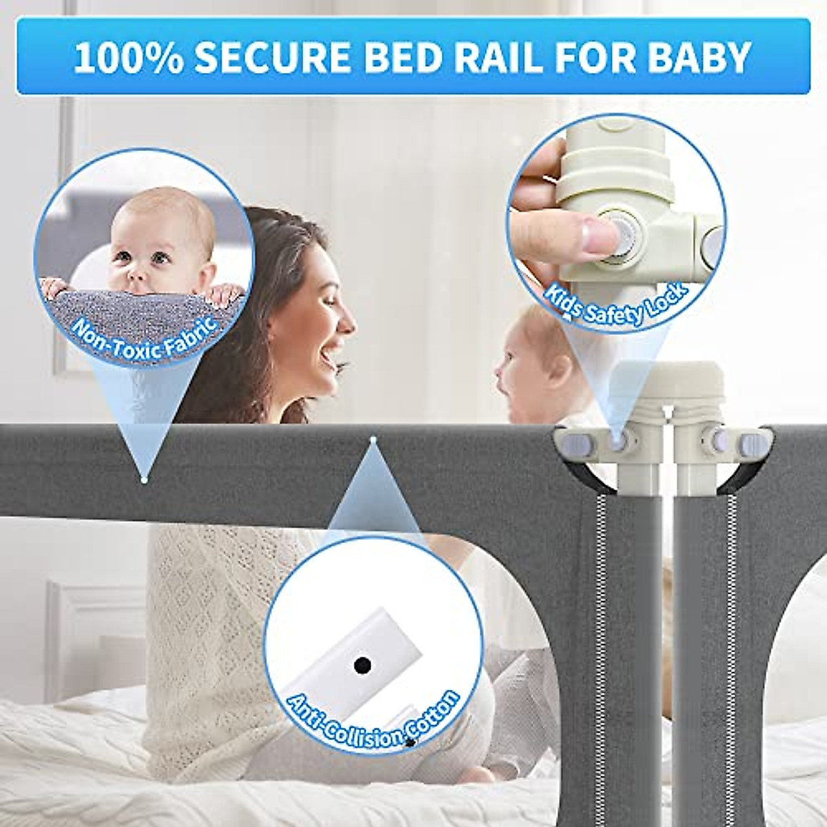 MagicFox Bed Rails for Toddlers, Extra Tall 32 Levels of Height Adjustment Specially Designed for Twin, Full, Queen, King Size - 2023Upgrade Model Safety Bed Guard Rails for Kids
