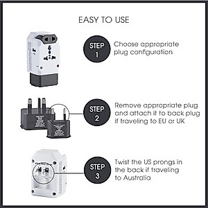 Conair Universal Travel Adapter with USB, European Plug Adapter with Surge Protection, All-in-One Travel Adapter Worldwide