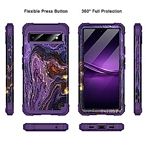 Miqala Google Pixel 6A Heavy Duty Case: Shockproof, Anti-Scratch, with 2 Tempered Glass & Camera Lens Protectors - Purple