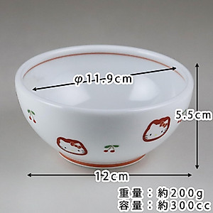 CtoC JAPAN 888321 Hello Kitty Cherry Dining Table Set/Rice Bowl φ4.2 inches (10.7 cm), Tea Cup φ2.9 inches (7.4 cm), Small Bowl φ4.7 inches (11.9 cm), Arita Ware, Made in Japan