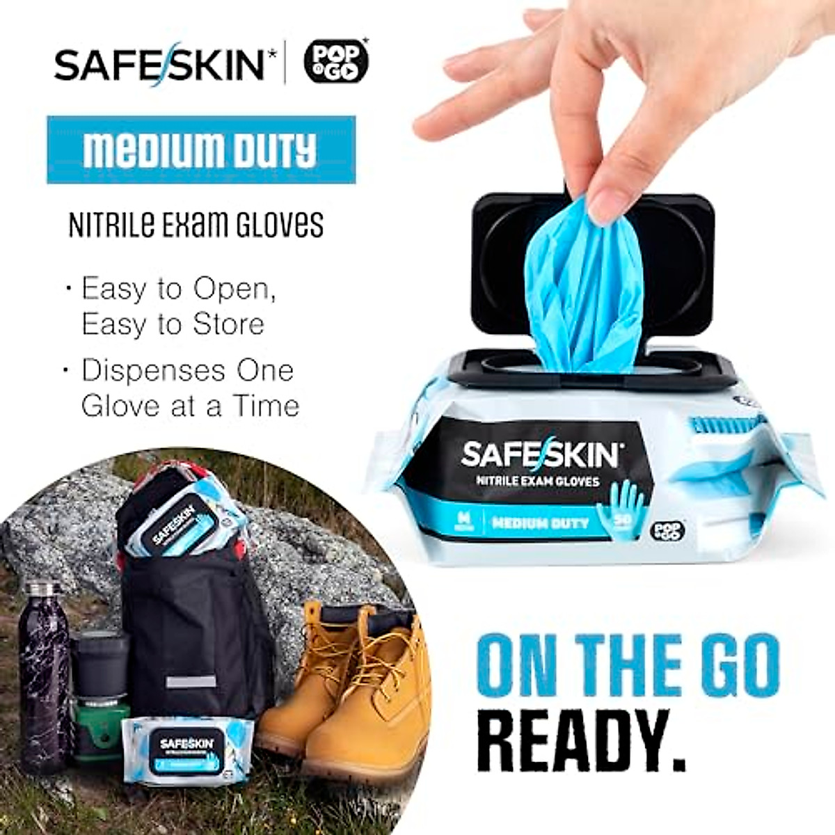 SAFESKIN Nitrile Disposable Gloves in Pack of 50, Medium Duty, Medium Size, Powder Free - Food Handling, First Aid, Cleaning
