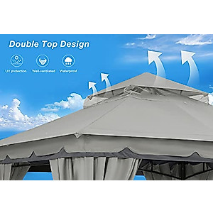 ABCCANOPY 10'x10' Outdoor Gazebo, Double Roof Patio Gazebo with Shade Curtains, Light Gray
