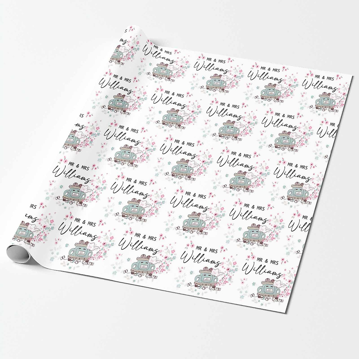 M YESCUSTOM Personalized Wrapping Paper Roll Custom Mr and Mrs Wedding Gift Wrap for Couple Husband Wife Car Flower Wrapping Tissue Paper for Wedding, Bridal Showers DIY Decoration 58" x 23"