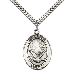 F A Dumont Sterling Silver Holy Spirit Pendant with 24" Stainless Steel Heavy Curb Chain.