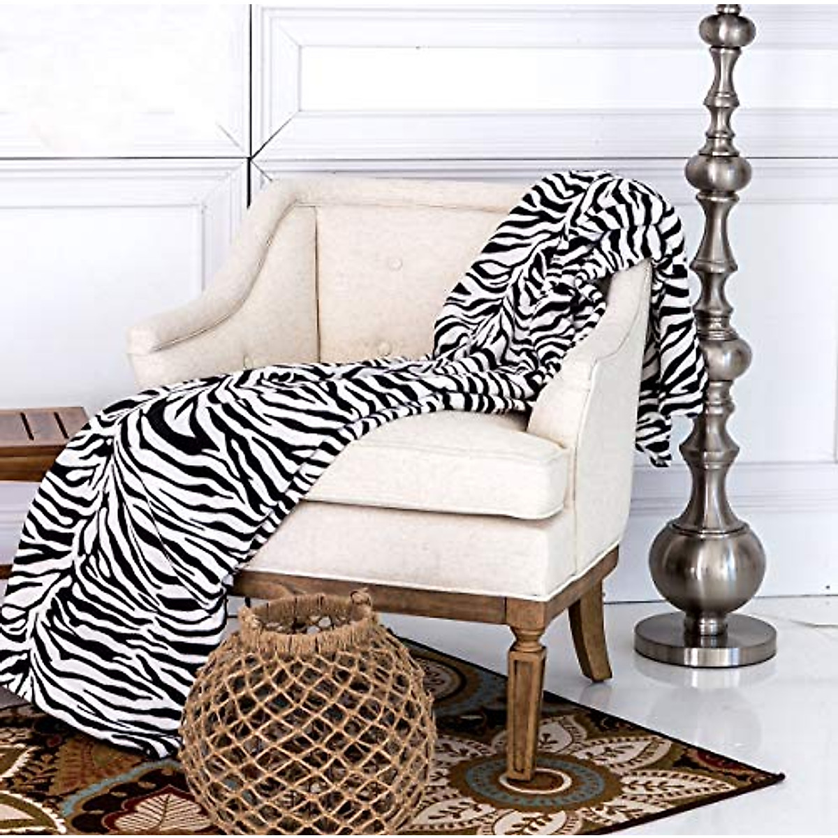 Home Must Haves Zebra Animal Print Safari Bed Blanket Bedding Throw Fleece Super Soft Warm Cozy Plush, Queen Size, Black And White