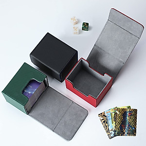 Weewooday 3 Pieces Leather Deck Card Boxes Cards Deck Game Box for 100 Plus Cards Compatible with MTG(Black Blue, Red, Green, Horizontal)