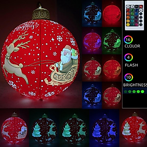 2023 Outdoor Christmas Inflatable Decorations With LED Light - 24 Inch Remote Control Christmas PVC Inflatable Ball Ornament For Xmas Holiday Yard Tree Pool Decorations