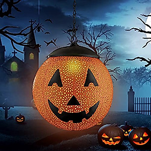 Halloween Pumpkin Hanging Solar Lights - 𝟮𝟬𝟮𝟯 𝗡𝗲𝘄𝗲𝘀𝘁 Halloween Decoration Outdoor, Waterproof Halloween Spooky Hanging Lights for Outdoor, Tree Decor, Garden or Yard, Outside Entryway, Porch