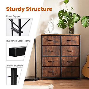 Sweetcrispy Dresser for Bedroom with 8 Fabric Drawers, Tall Chest Storage Tower, Organizer Units for Clothing Closet, Kidsroom Furniture, Steel Frame, Wood Top, Lightweight Quick Assemble Cabinet