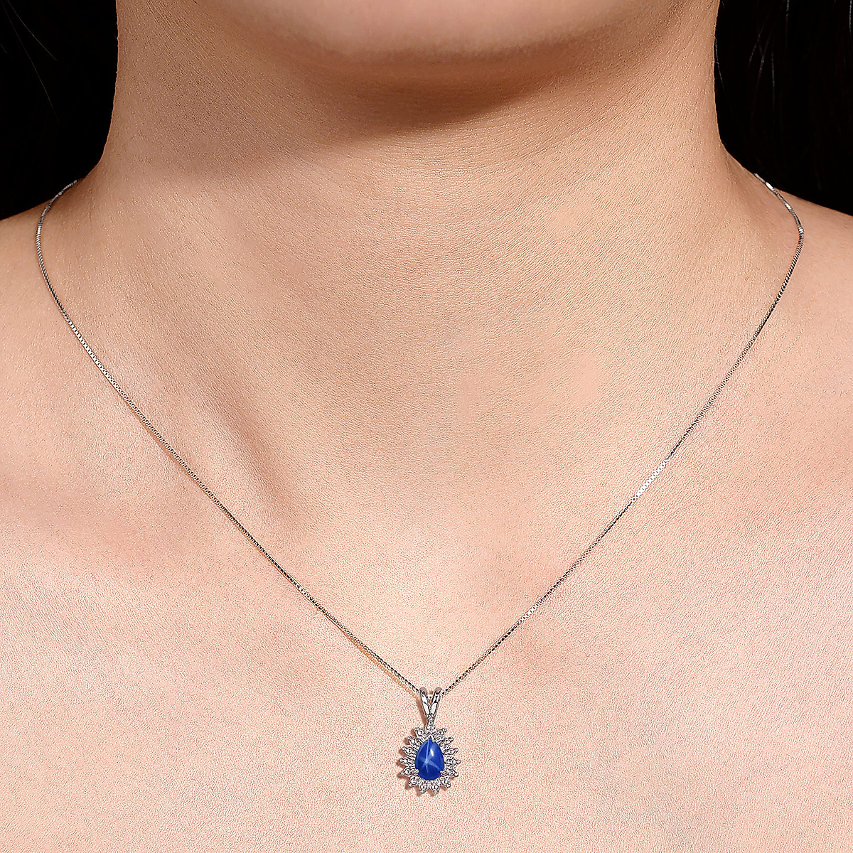 Rylos Sterling Silver Halo Pendant Necklace: 6X4MM Tear Drop/Pear Shape Blue Star Sapphire Fba & Sparkling Diamonds - 18" Chain Exquisite Birthstone Jewelry