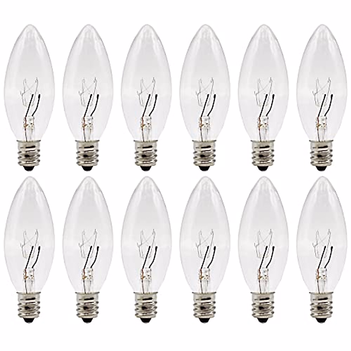 Creative Hobbies® Replacement Light Bulbs for Electric Candle Lamps, Window Candles, & Chandeliers - 7 Watt Candelabra (E12), Clear, Steady Burning, 120v 7w Bulb - Pack of 12
