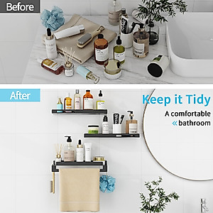 FEILERN Shower Caddy, 3 Pack Bathroom Shower Shelves with Towel Bar, Rustproof Bathroom Shower Organizer, Stainless Steel Shower Shelves for Inside Shower, Drill in Bathroom Organizer and Storage