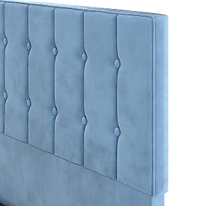 LIKIMIO Twin Bed Frames, Velvet Upholstered Platform Bed Frame with Headboard and Strong Wooden Slats, No Box Spring Needed/Noise-Free/Easy Assembly, Light Blue