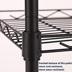 YOHKOH 6 Wire Shelving Steel Storage Rack Adjustable Unit Shelves for Laundry Bathroom Kitchen Pantry Closet 16.7" Width x 62" Height x 11.7" Depth (Black Sand Pattern)