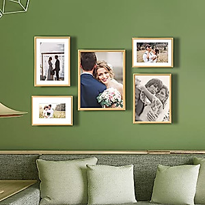 Fkvat 4x6 Picture Frame Set of 4, Matted Gold Simple Modern Thin Aluminum Metal Photo Frame Fits 3x5 with Mat or 4x6 without Mat Photo. Display for Tabletop or Wall Collage. (Horizontal & Vertical). with White and Black Mats.