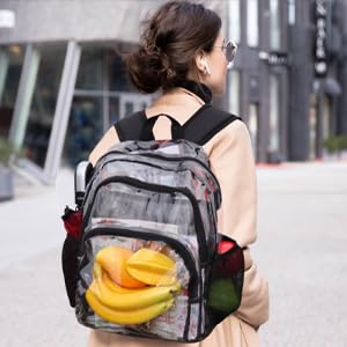 KUI WAN Clear Backpack Heavy Duty,Large Clear Bag PVC Transparent Bag for Stadium,School,Black