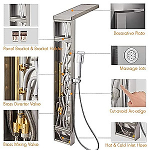 ROVATE Rainfall Waterfall Shower Tower Panel System, Stainless Steel Bathroom Shower Panel Tower with 5 Body Sprays and 3 Sets Handheld Shower, Shower Column Wall Mount, Delicate Brushed Finish