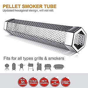 Pellet Smoker Tube -12" Stainless Steel Wood Tube Smoke for Cold/Hot Smoking for All Electric, Gas, Charcoal Grills or Smokers - Ideal for Smoking Cheese, Fish, Pork, Beef, Nuts, Bonus Brush